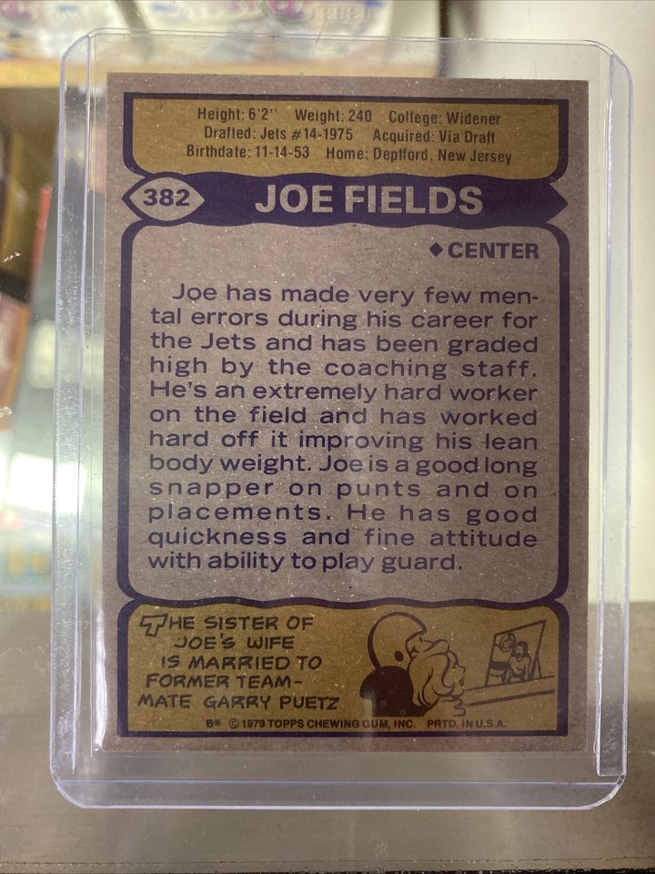 1979 Topps #382 Joe Fields New York Jets Football Card | eBay