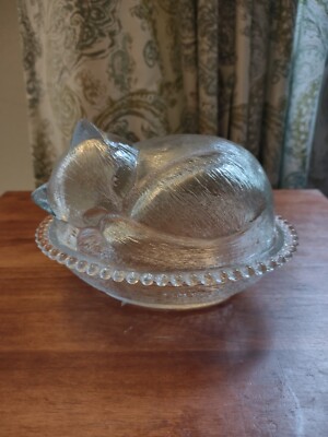 Indiana Glass Cat on a Nest | eBay