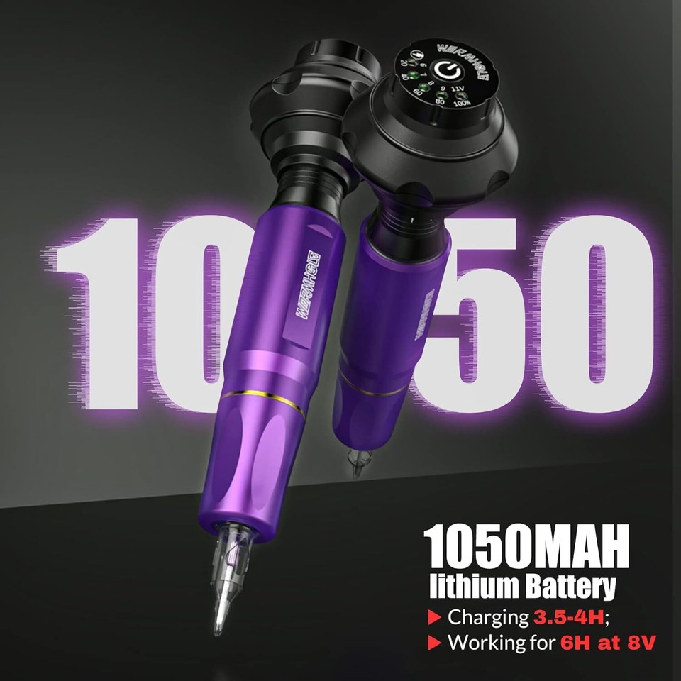 Tattoo Pen Machine Kit Wireless Rotary Power Supply Needles Cartridge ...
