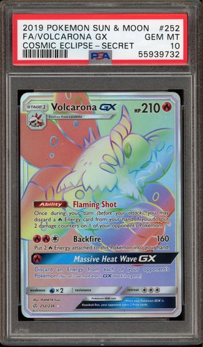 Pokemon Volcarona GX Cosmic Eclipse Secret Rare Full Art #252 PSA 10 ...