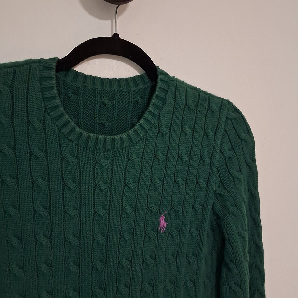 Polo Ralph Lauren Sweater Womens Medium Green Cable Knit Pony Logo | eBay