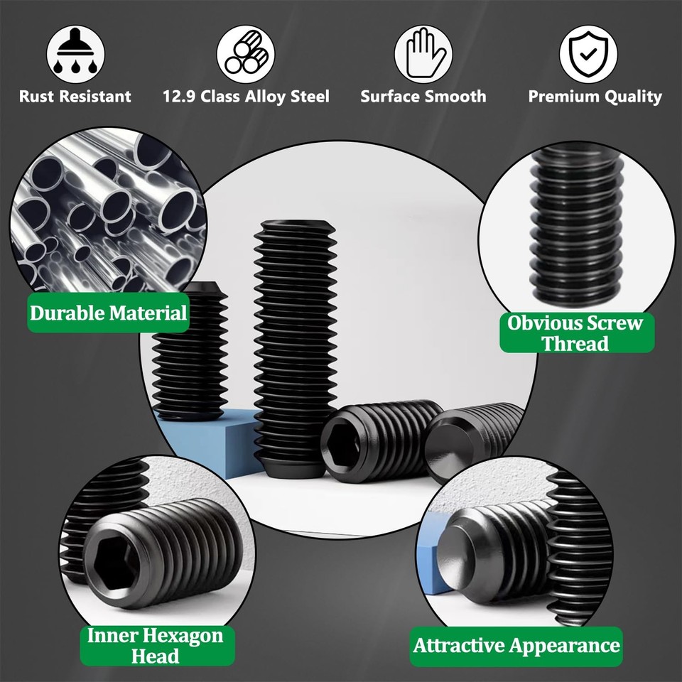 775PCS Metric +SAE Set Screw Assortment Kit Hex Socket Head Cup Point ...