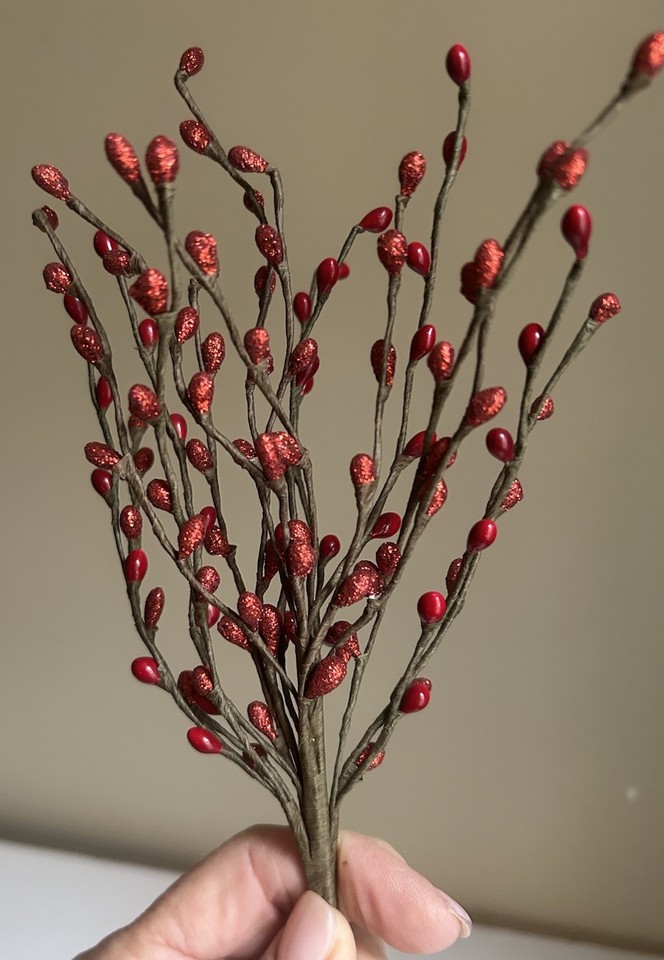 3Pc Red Pip Berries Pip Berry Picks Spray Stems Primitive 10" Valentine ...