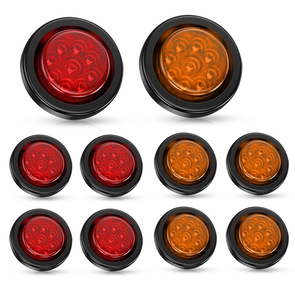 5-10Pc 2" LED Round Amber Clearance Side Marker Lights 4 Diodes Flash ...