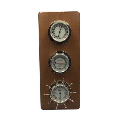 VTG Nautical Thermometer Barometer Hygrometer Wood Ship Wheel Weather ...