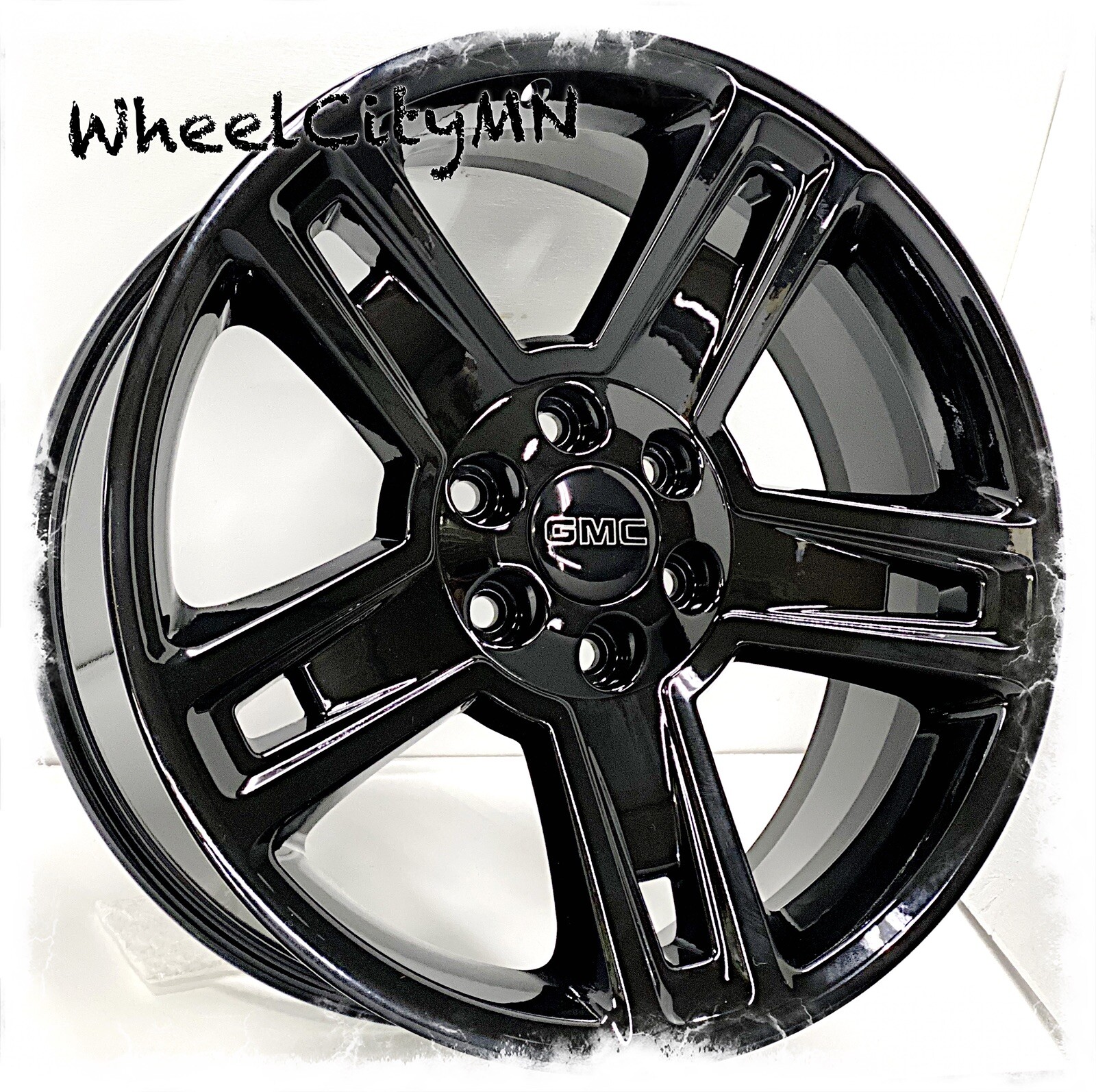 22" gloss black GMC Sierra 1500 Yukon Denali OE replica 5664 wheels 6x5 ...