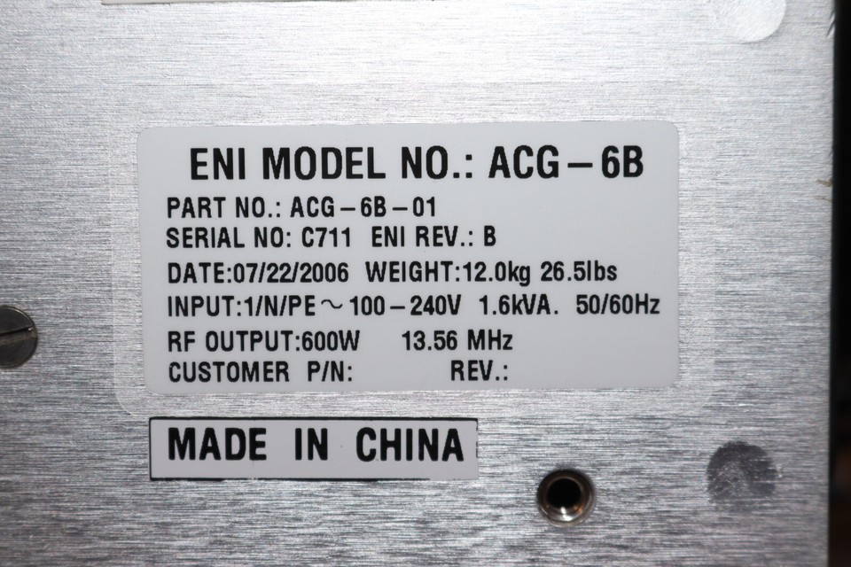 MKS ENI ACG-6B Power Supply RF 13.56 MHz 600W | eBay