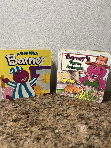 (2) Barney Board Hand Books, Hardcover 1993/94 A Day With Barney & Farm ...