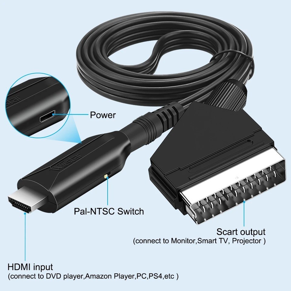 SCART to HDMI Converter Cable SCART > HDMI -- OLD DVD TO HD TV -- Video ...