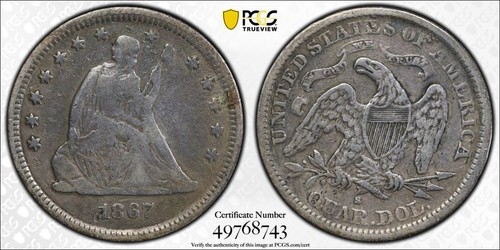 1867 S PCGS VG Detail - Silver Seated Quarter 25C US Coin #51164B | eBay