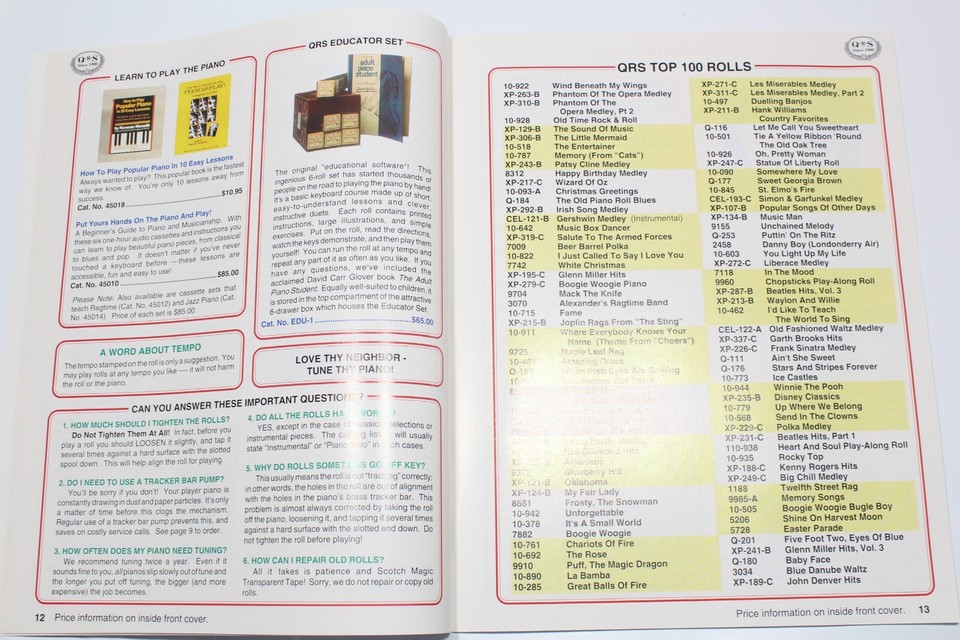QRS Piano Roll Catalog #1065 Player Piano Rolls Songbooks Music Boxes ...