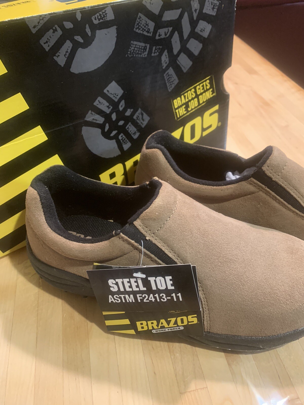 New Women's Brazos Steel Toe Tan Slip On Leather Work Shoes 6.5 | eBay