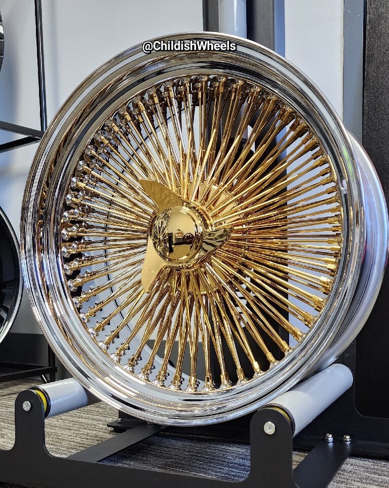 22" Inch 8 Spoke 5x4.5 Wheel | 22x8 | Gold | 4 Piece | CENTER Chrome ...