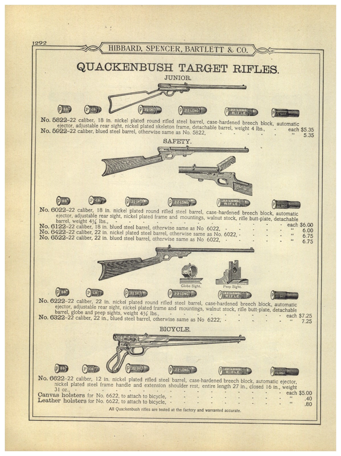1899 PAPER AD Quackenbush .22 Caliber Target Rifle Bicycle Type Hopkins ...