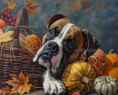 Boxer Dog with Thanksgiving Cornucopia - 8x10 Matte Print | eBay