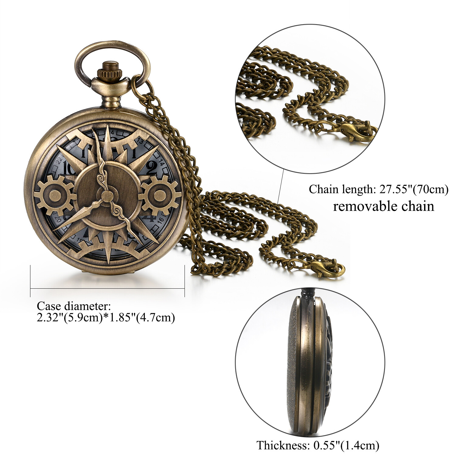 Steampunk Bronze Skeleton Gear Case Pocket Watch Pendant Necklace Chain ...