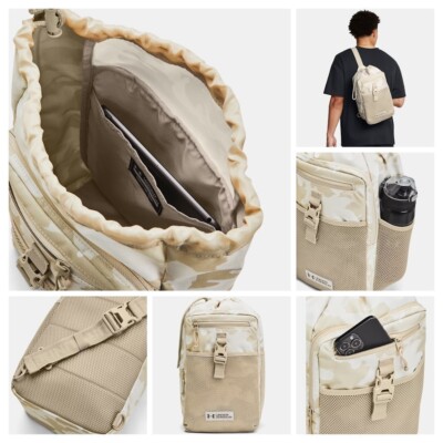 Under Armour Sling Bag White/Khaki Taupe Canvas Crossbody Backpack 13L ...