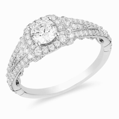 0.77Ct White Round Cut Stone Engagement Wedding Ring In Solid 14K White ...