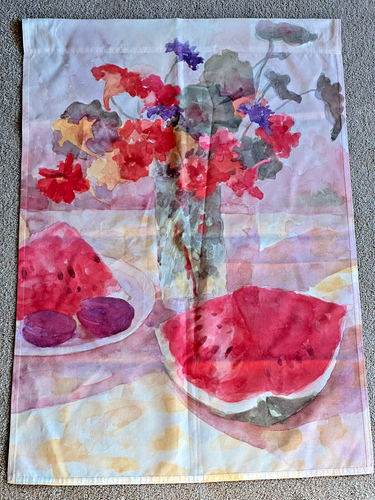 Vintage Toland Large House Flag Summer Floral Bouquet Watermelon 1996 ...