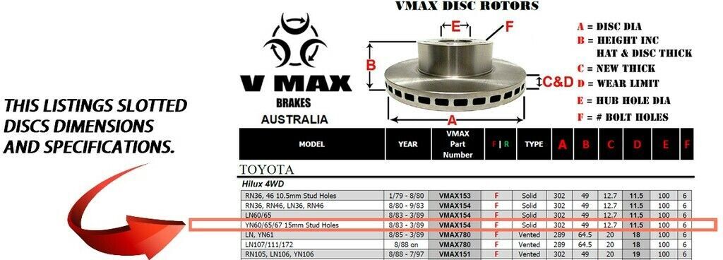 DIMPLED & SLOTTED FRONT Disc Rotors fits TOYOTA Hilux 4WD YN60 YN65 ...