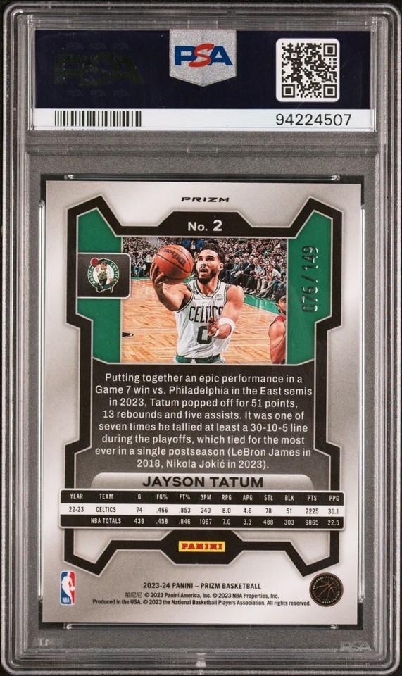 2023 Panini Prizm Jayson Tatum Purple Ice /149 PSA 9 Mint Celtics | eBay