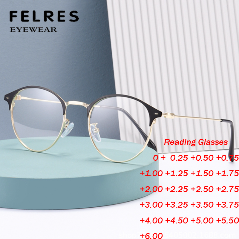 Men Women Metal Blue Light Blocking Reading Glasses Round Stylish Retro ...