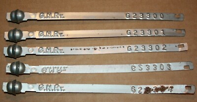 LOT OF 5 VINTAGE GREAT NORTHERN RAILWAY METAL TAG BAND RAILROAD LUGGAGE ...