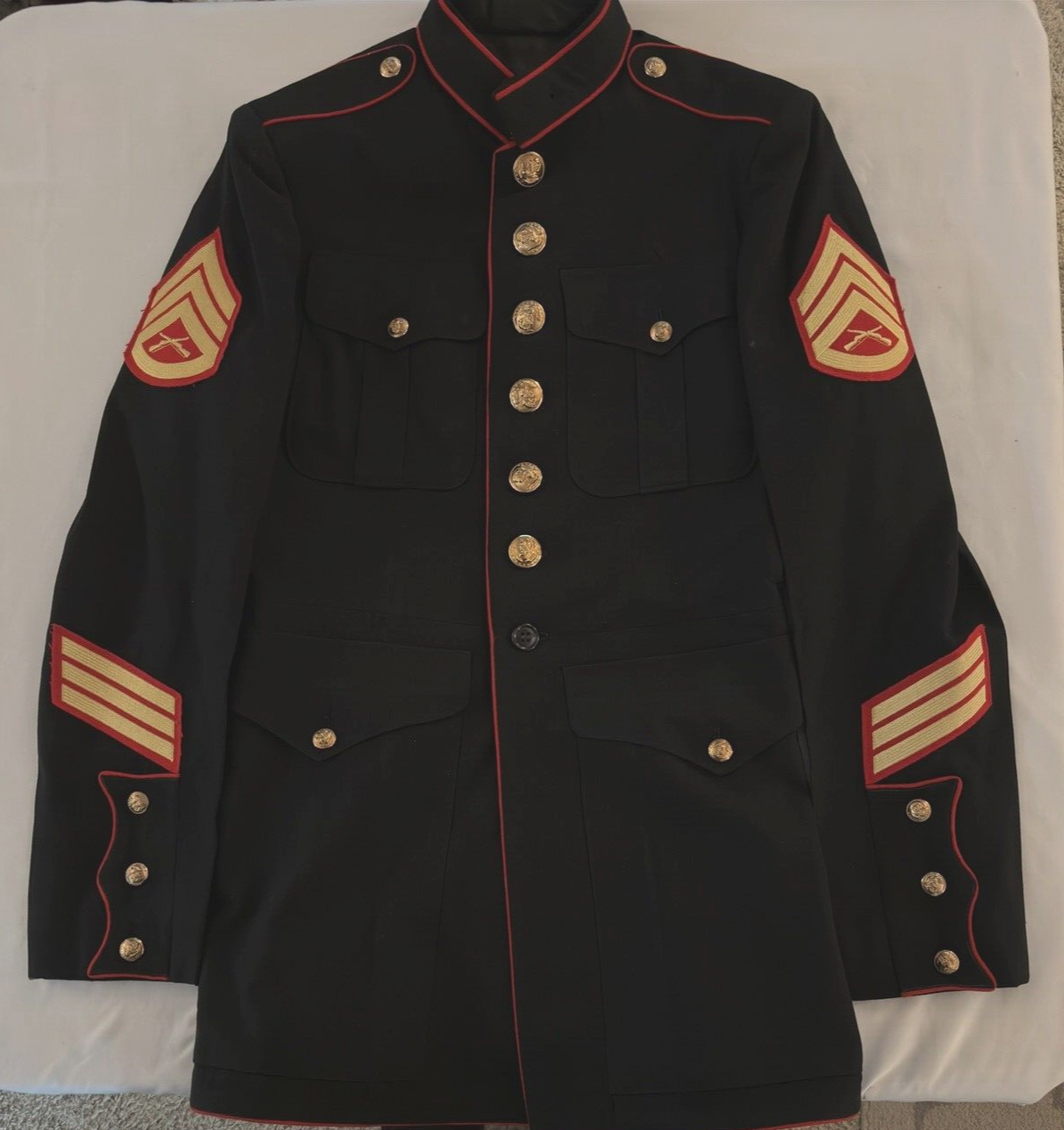 USMC US MARINE CORPS DRESS BLUE JACKET STAFF SERGEANT 100% GABARDINE ...