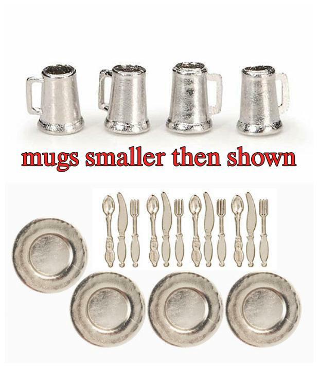 Miniature Pewter DINING Place Settings for 4 for FAIRY GARDEN or ...