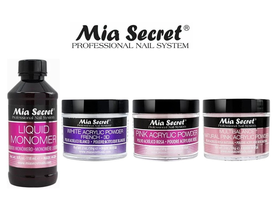Mia Secret Liquid Monomer 4 oz with White,Pink & Natural Pink 2oz ...