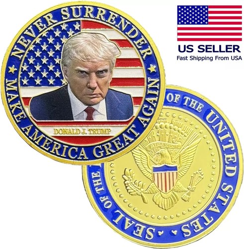 Never Surrender Trump Challenge Coin 2024 Make America Great Again 40Mm ...