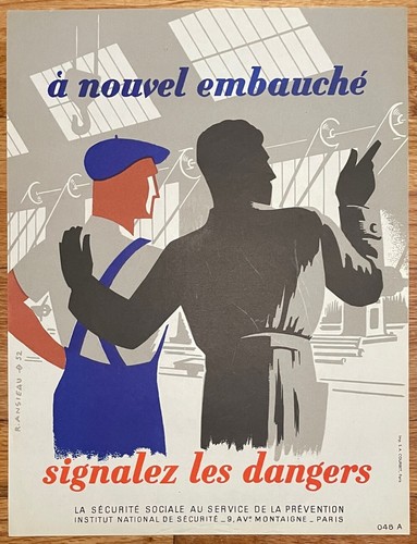 Vintage French workplace safety poster 1952 Roland Ansieau illustration ...
