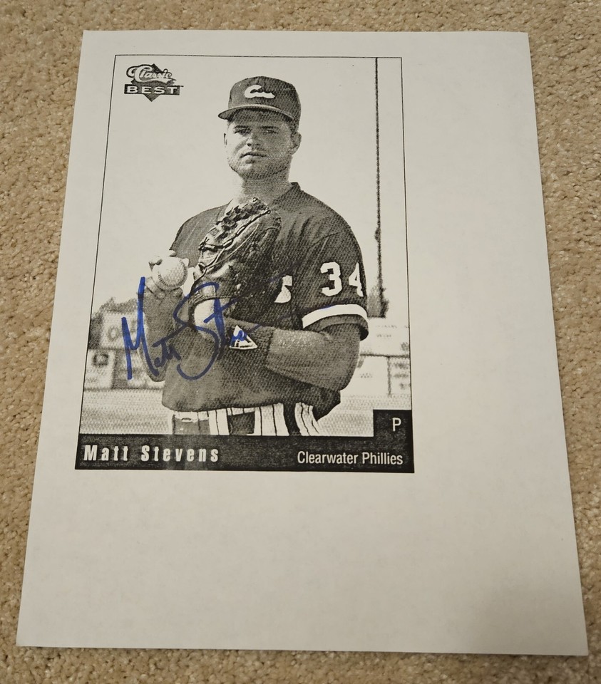 Matt Stevens Autograph Clearwater Phillies Baseball AAA Glens Falls NY ...