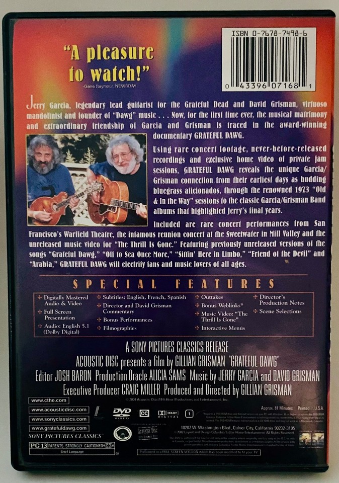 Grateful Dawg Jerry Garcia David Grisman DVD Performances & Special ...