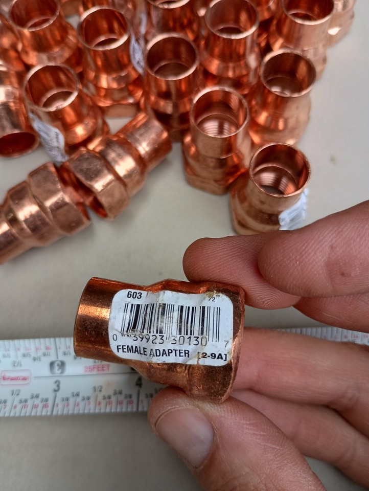 2 pk, 1/2"in x 1/2"in CxF Copper Female Adapter Reducer Fitting Sweat ...