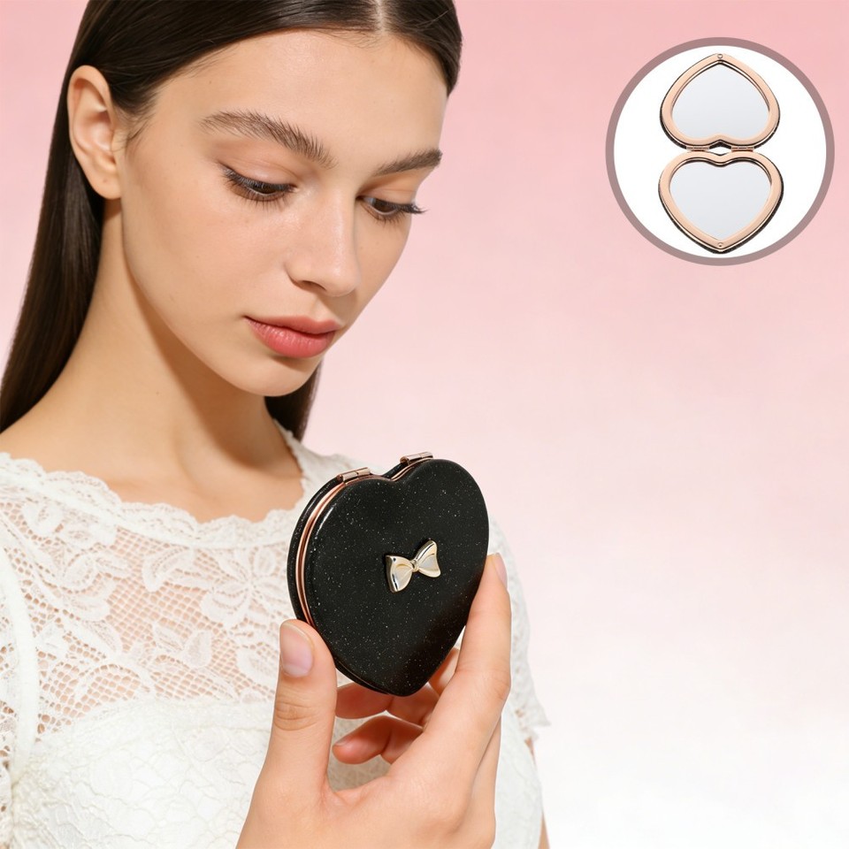 2pcs Compact Mirrors: Double Sided Portable Heart Shape Makeup Mirrors ...