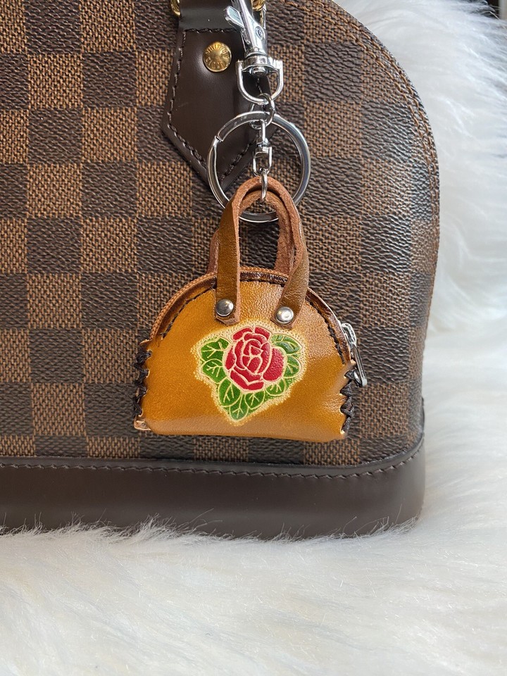 leather Brown Mini Coin Purse bag charm Keychain Car Key Fob handmade ...