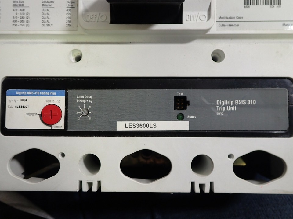 Cutler Hammer LDC3600 LDC100k 600A 600V 3P LES3600LS RMS 310 Trip ...