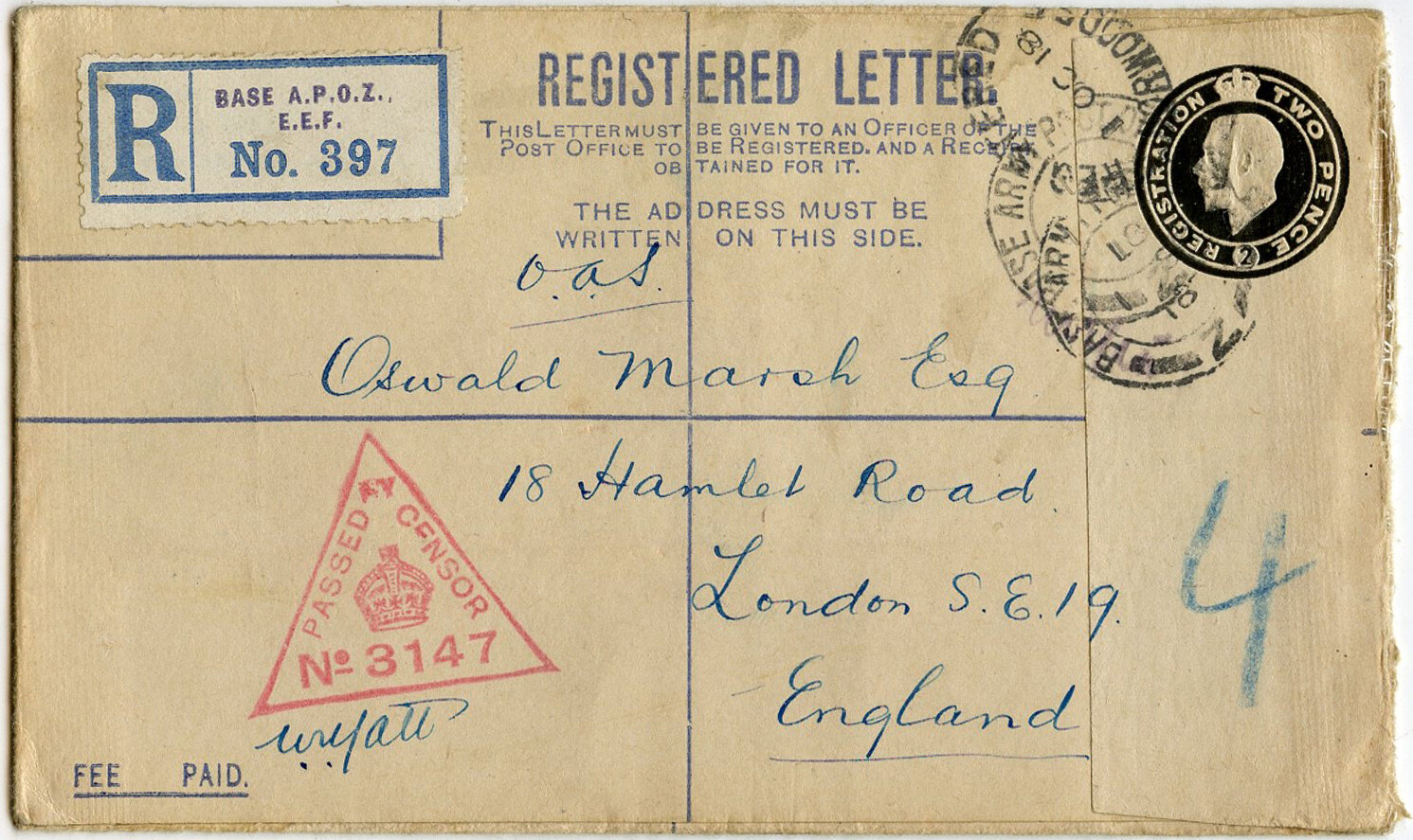 GB WW1 REGISTERED ENVELOPES STATIONERY APO. FPO. MILITARY CENSORED ...