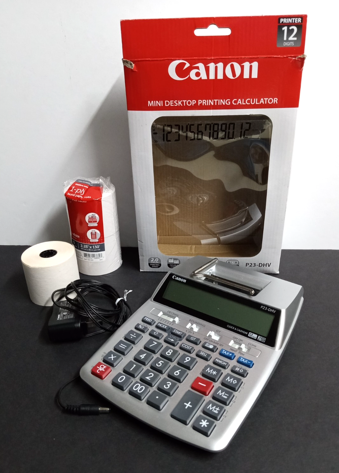 Canon P23-DHV Mini Desktop Printing Calculator w/ Adapter & (3) Paper ...