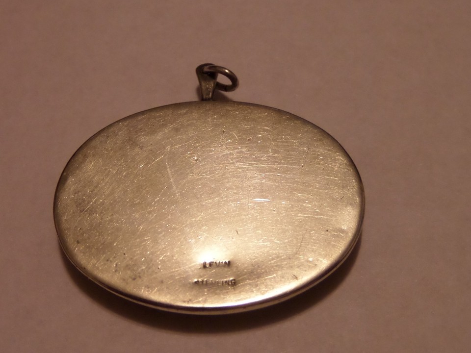 VINTAGE ESTATE ED LEVIN JASPER STERLING SILVER PENDANT SIGNED STAMPED ...