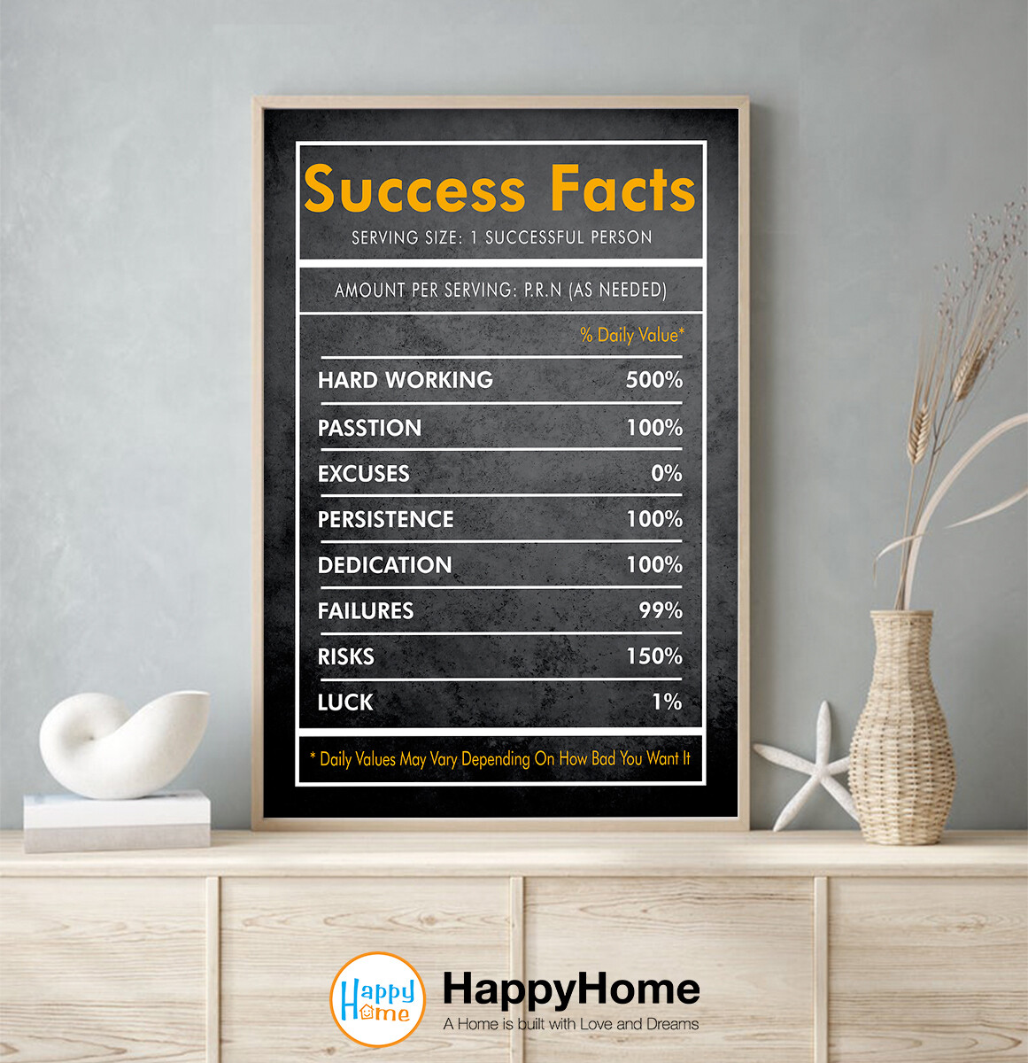 Success Facts Motivational Poster Inspirational Wall Art Canvas Office ...