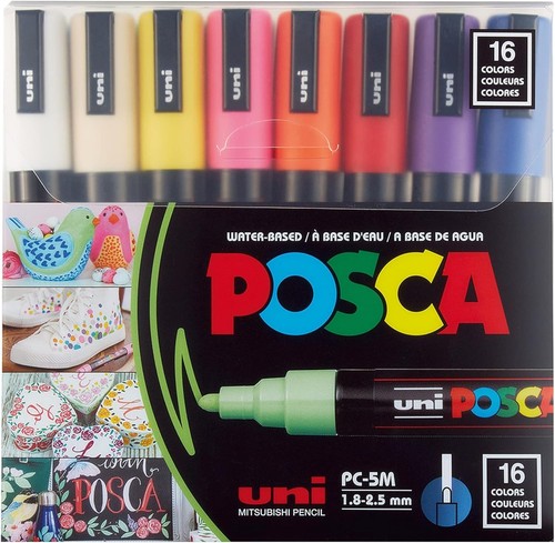 Posca Acrylic Paint Marker Set, Water-based, 16 Color, PC-5M Medium ...