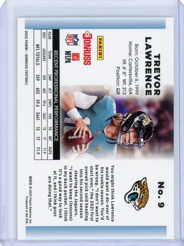 Trevor Lawrence Retro 2022 Panini Donruss 1992 Throwback 9 Jacksonville ...