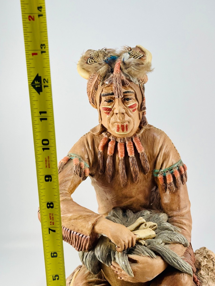 Vintage Native American Indian Chief Sculpture Statue Sitting
