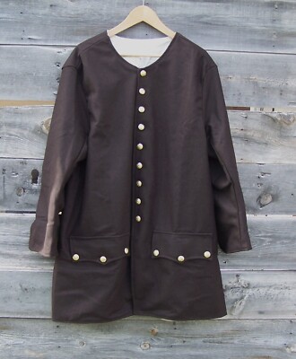 Revolutionary War Civilian Militia Brown Wool Frock Coat Pleated Brass ...