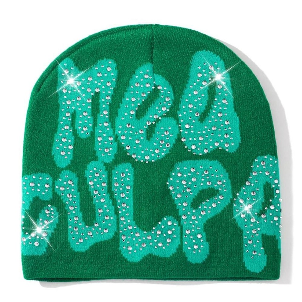 Warm MEA Culpa Beanies Hat with Rhinestone Knitted Slouchy Cap for ...