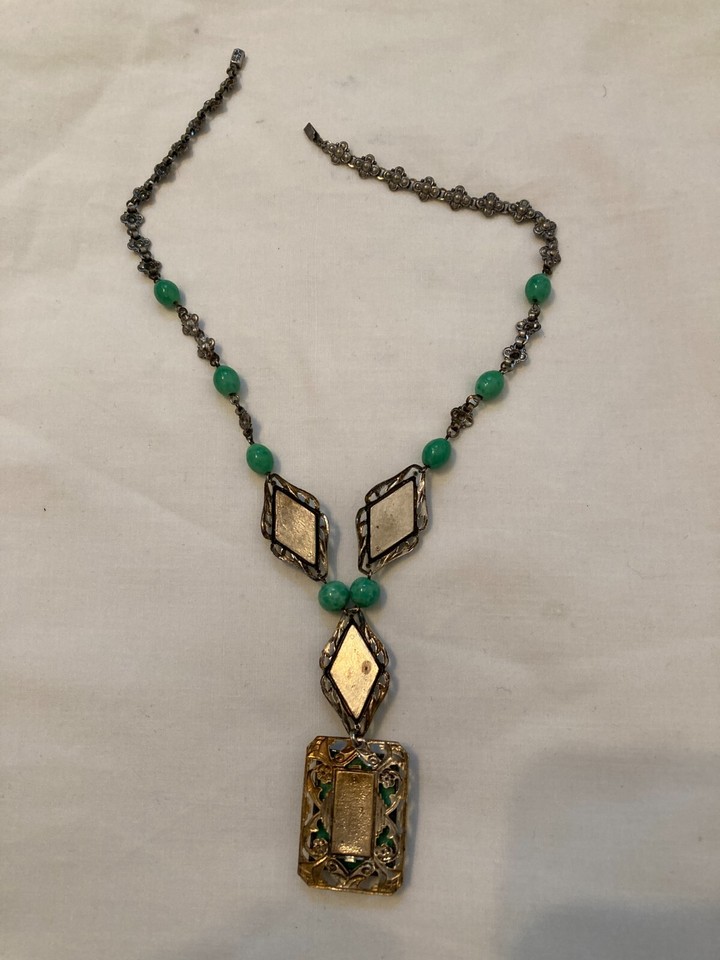 Vtg 1920s MAX NEIGER ? green peking glass art deco necklace | eBay