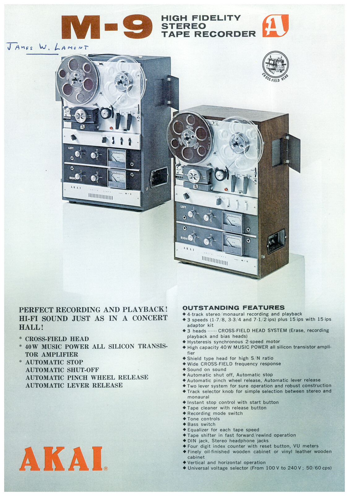 Akai M-9 Reel to Reel Dealer Data / Spec Sheet Brochure *Original* | eBay