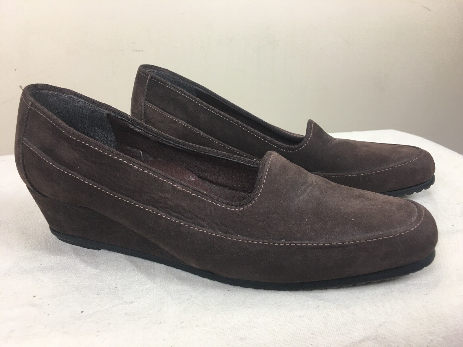 SoftSpots Brown Suede Slip Ons Shoes Wedge Heels 7.5 M | eBay